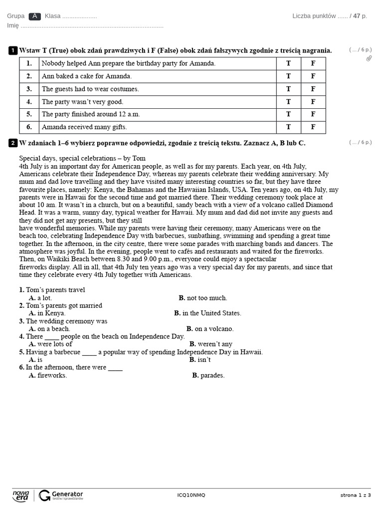 Unit 5 Basic Test Test - Ekowydruk | PDF | Independence Day (United ...