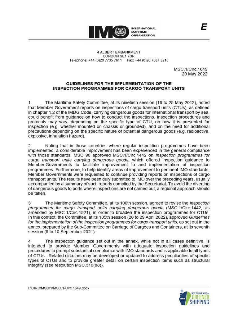 MSC 1 Circ 1649 Guidelines For The Implementation of The Inspection ...