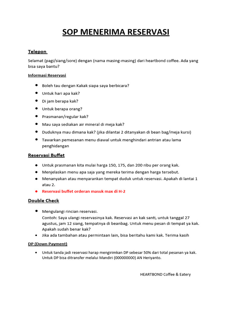 Sop Menerima Reservasi | PDF