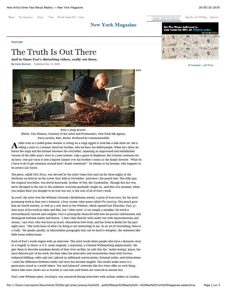How Artist Omer Fast Warps Reality New York Magazine-1283443758 | PDF ...