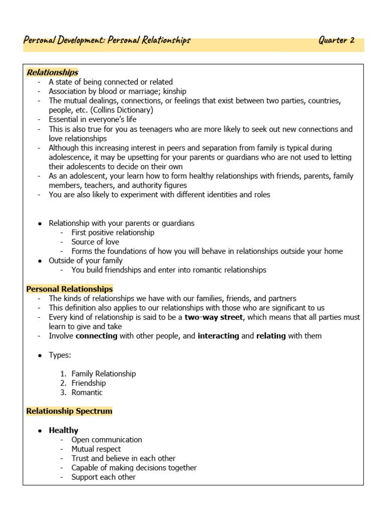 Perdev Personal Relationships | PDF | Adolescence | Romance (Love)