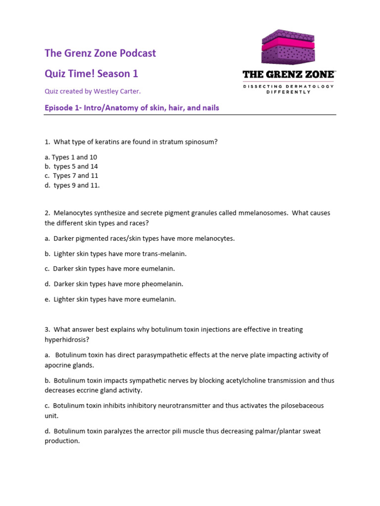 The Grenz Zone Season 1 Quiz | PDF | Psoriasis | Dermatitis