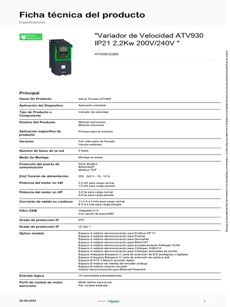 Altivar Process ATV900 - ATV930U22M3 | PDF | Ingenieria Eléctrica