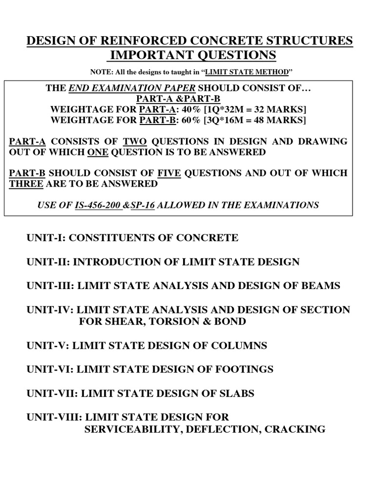 DRCS Important Questionsx | PDF | Beam (Structure) | Reinforced Concrete