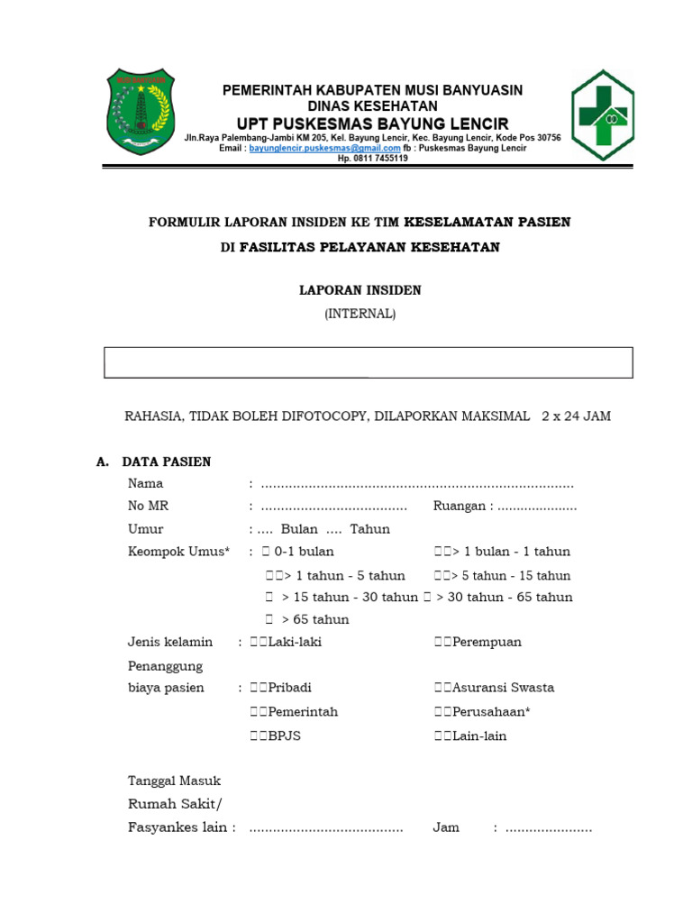 FORMULIR LAPORAN INSIDEN KESELAMATAN PASIEN KE KNKP C | PDF