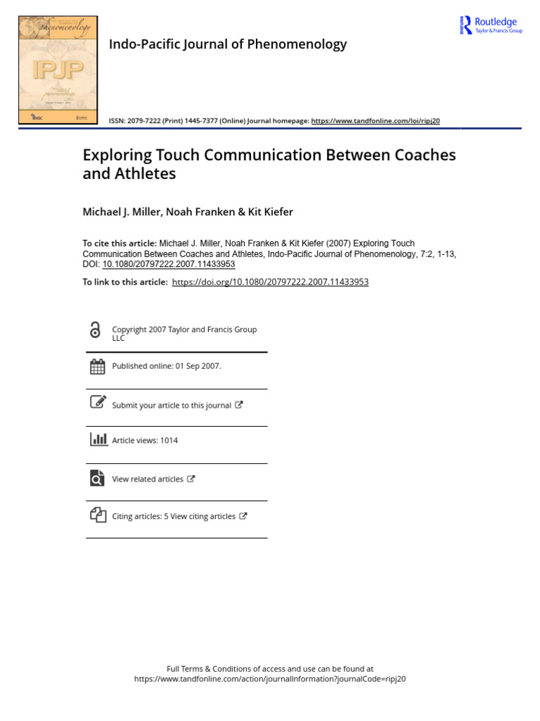 Exploring Touch Communication Between Coaches and Athletes Michael J ...