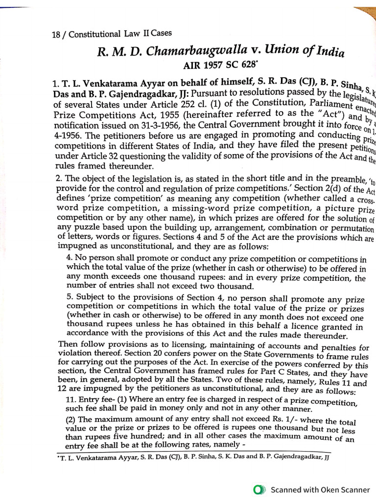 RMDC vs. UOI, AIR 1957 SC 628 | PDF