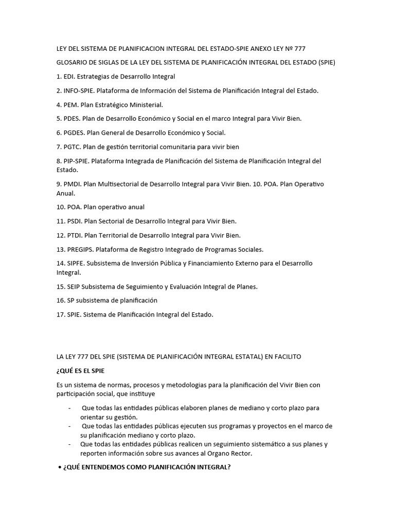 Ley 777 Spie Algunas Oreguntas | PDF | Planificación | Administración Pública