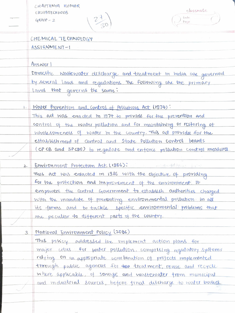 Chemical Technology Assignment 1 GRP-2 | PDF | Pollution