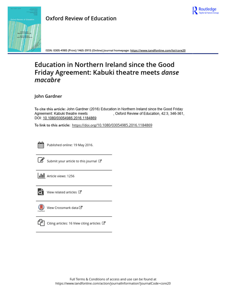 Education in Northern Ireland Post-Agreement | PDF | Unionism In ...