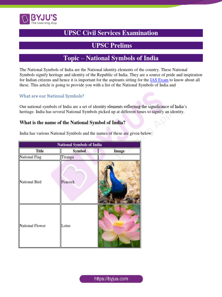 National Symbols of India UPSC Notes | PDF