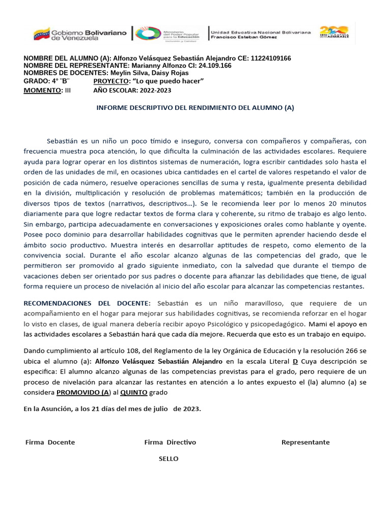 Informe Final Literal | PDF | Maestros | Aprendizaje