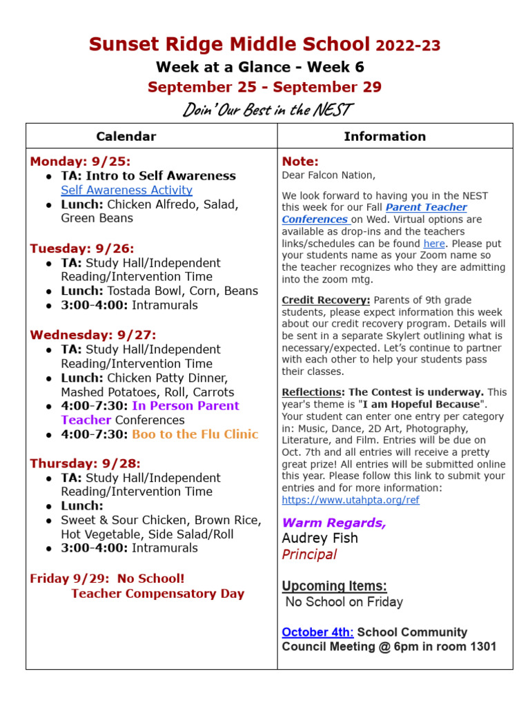 Parent Week at A Glance 2023-24 #6 | PDF | Lunch | Asian Cuisine