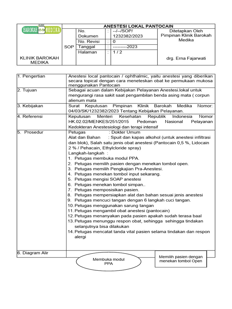 Sop Anestesi Lokal Pantocain | PDF