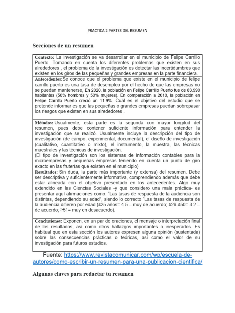 Practica 2 Partes Del Resumen - Eqipbinas | PDF | Sumario abstracto)