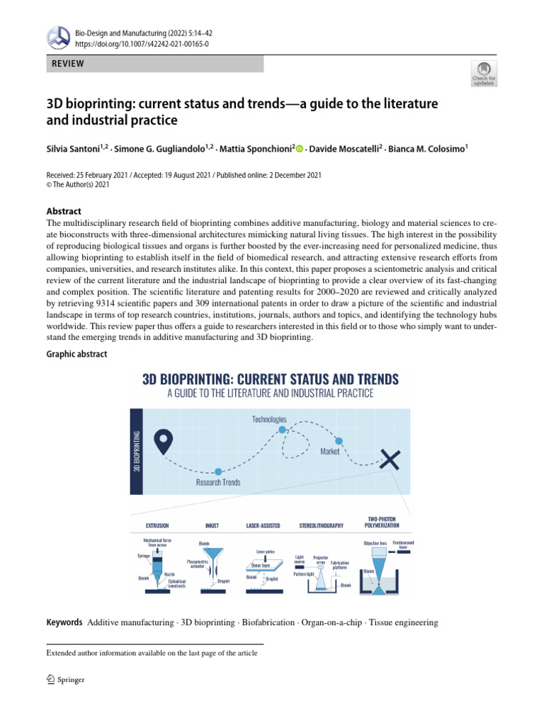 3D Bioprinting: Current Status and Trends-A Guide To The Literature and ...