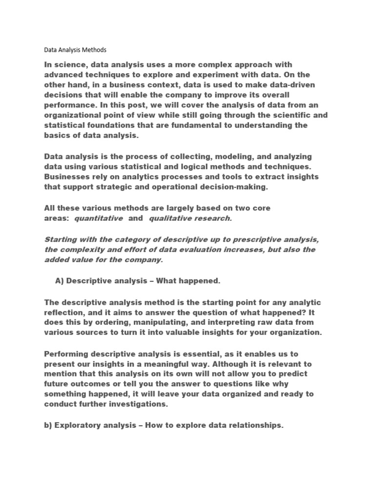 Data Analysis Methods | PDF | Data Analysis | Methodology