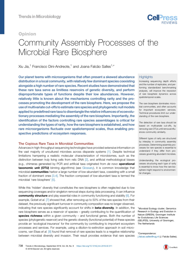 Community Assembly Processes of The Microbial Rare Biosphere - Original | PDF | Ecology | Species