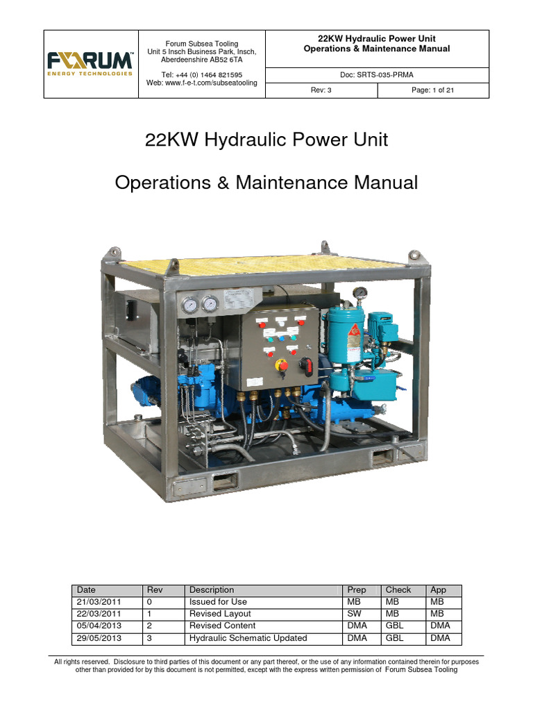 22KW Hydraulic Power Unit Operations & Maintenance Manual | PDF ...