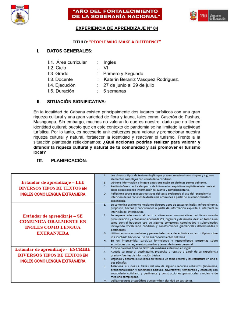 Experiencia de Aprendizaje N°04 | PDF | Aprendizaje | Experiencia