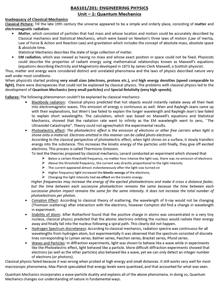 Unit-1 Quantum Mechanics Notes | PDF | Photoelectric Effect ...