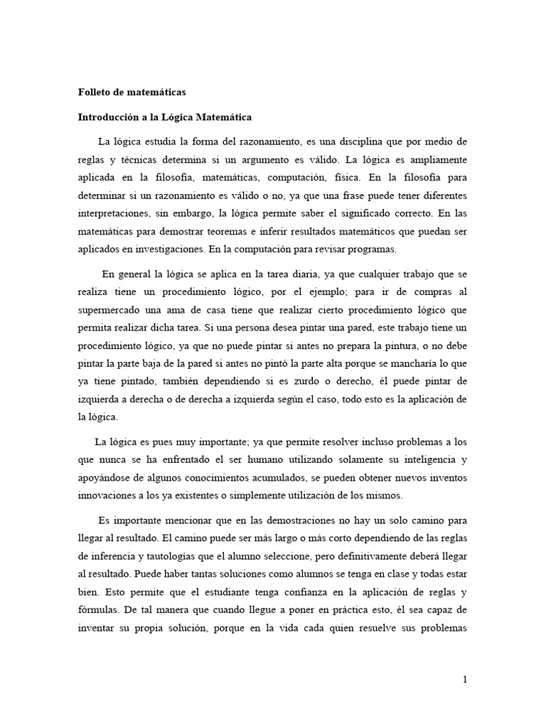 Folleto de Matematicas Logica Resumen | PDF | Proposición | Lógica