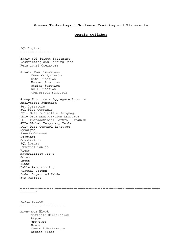 Oracle Syllabus | PDF