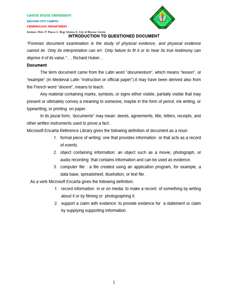 UNIT-1 Questioned Document | PDF | Expert Witness | Document