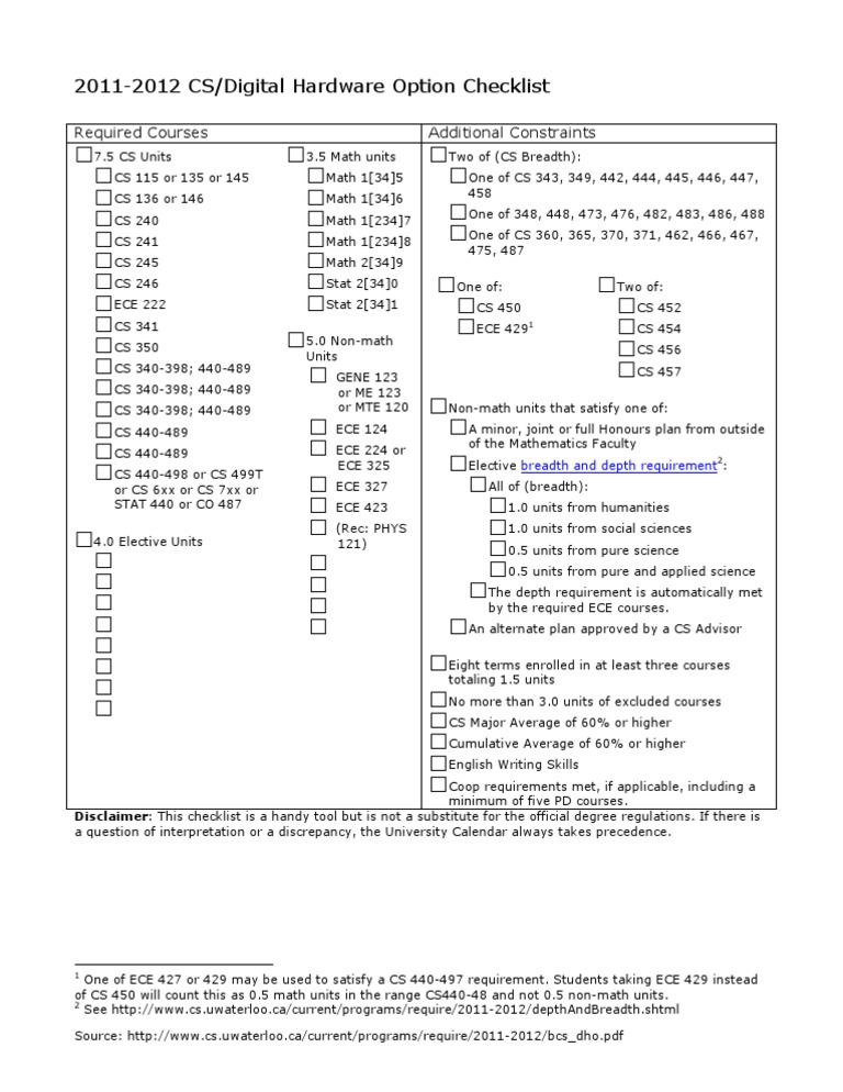 CS/Digital Hardware Option 2011-12 Checklist | PDF | Computers