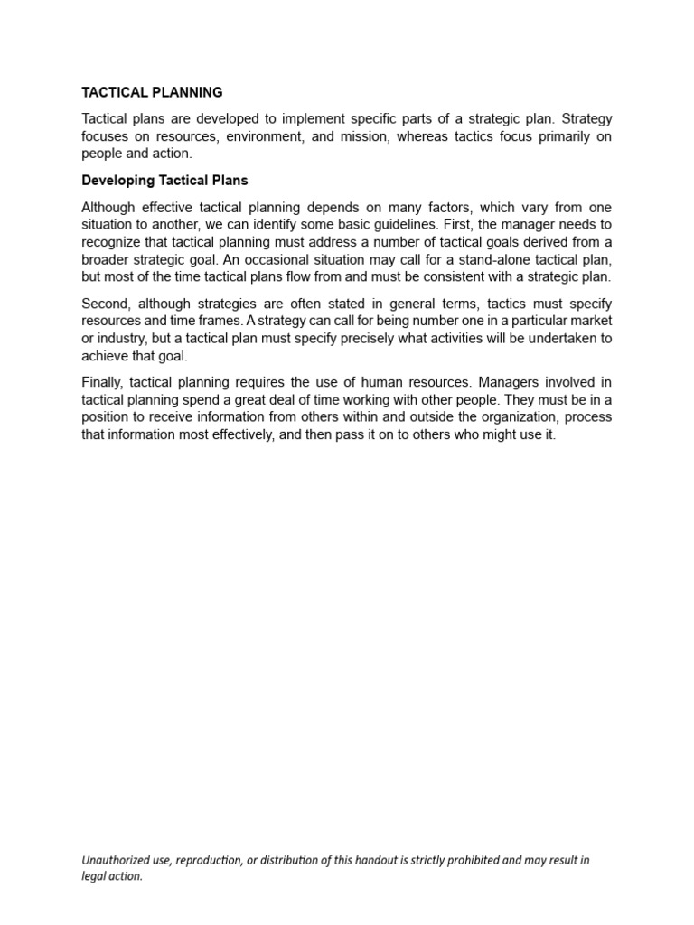 L5 Tactical and Operational Planning | PDF | Policy | Goal