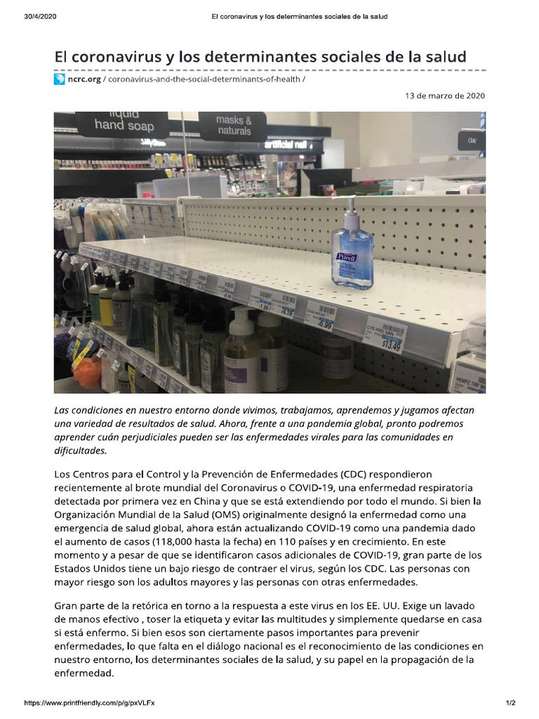 s2 - Lectura 2 - El Coronavirus y Las Determinantes So - 230904 ...