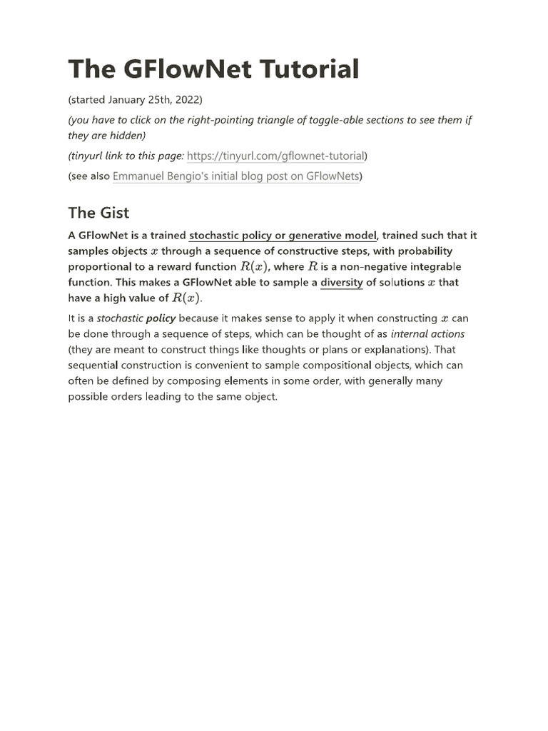 The GFlowNet Tutorial | PDF The GFlowNet Tutorial | PDF
