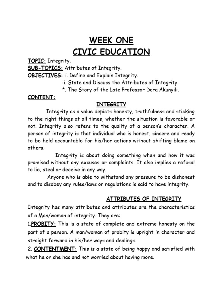 Civic 8 Week One - Integrity. | PDF