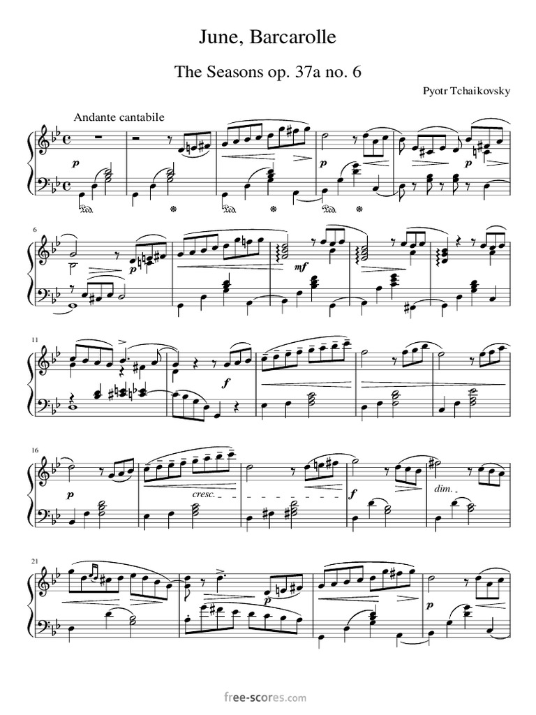 Tchaikovsky - The Seasons, Op. 37a - No. 6, June. Barcarolle | PDF
