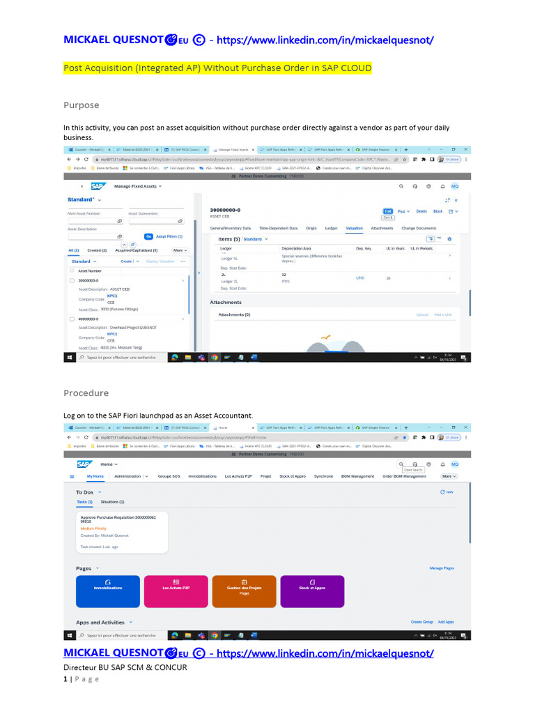 Purpose: Post Acquisition (Integrated AP) Without Purchase Order in SAP CLOUD | PDF ...