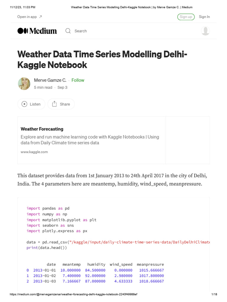 Weather Data Time Series Modelling Delhi Kaggle Notebook By Merve