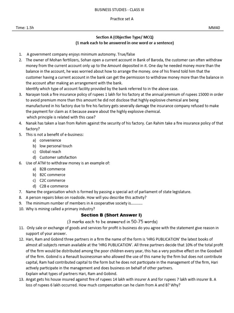 Class Xi BST Questions | PDF | Banks | Money Class Xi BST Questions | PDF | Banks | Money