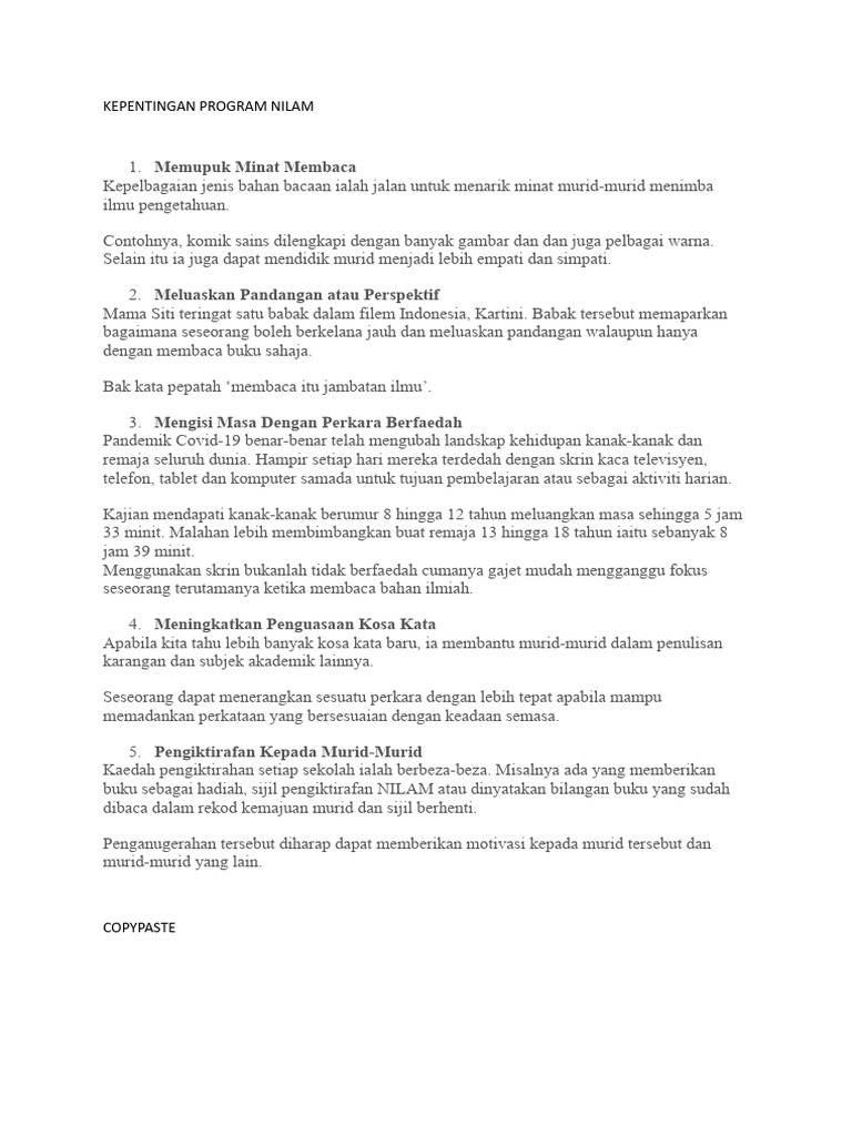 Kepentingan Program Nilam | PDF