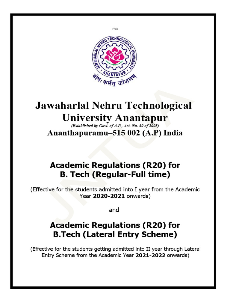 r20 Regulations Finalized | PDF | Academic Degree | Course Credit