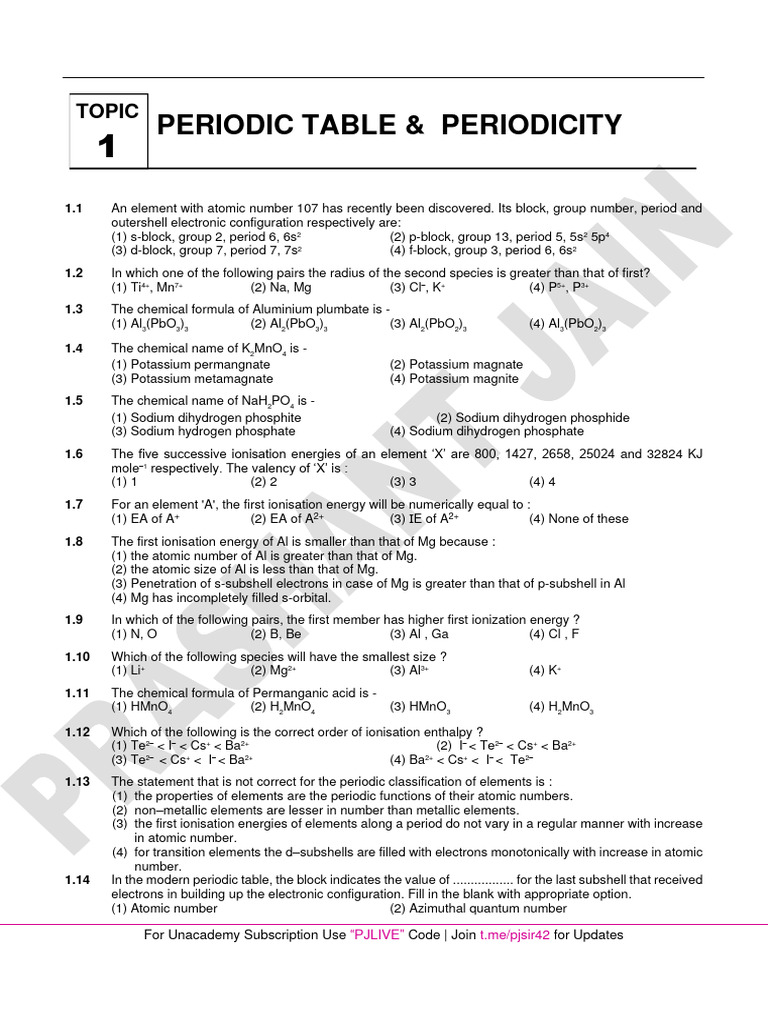 Periodic Table Topic Test 1 | PDF | Periodic Table | Atomic Physics