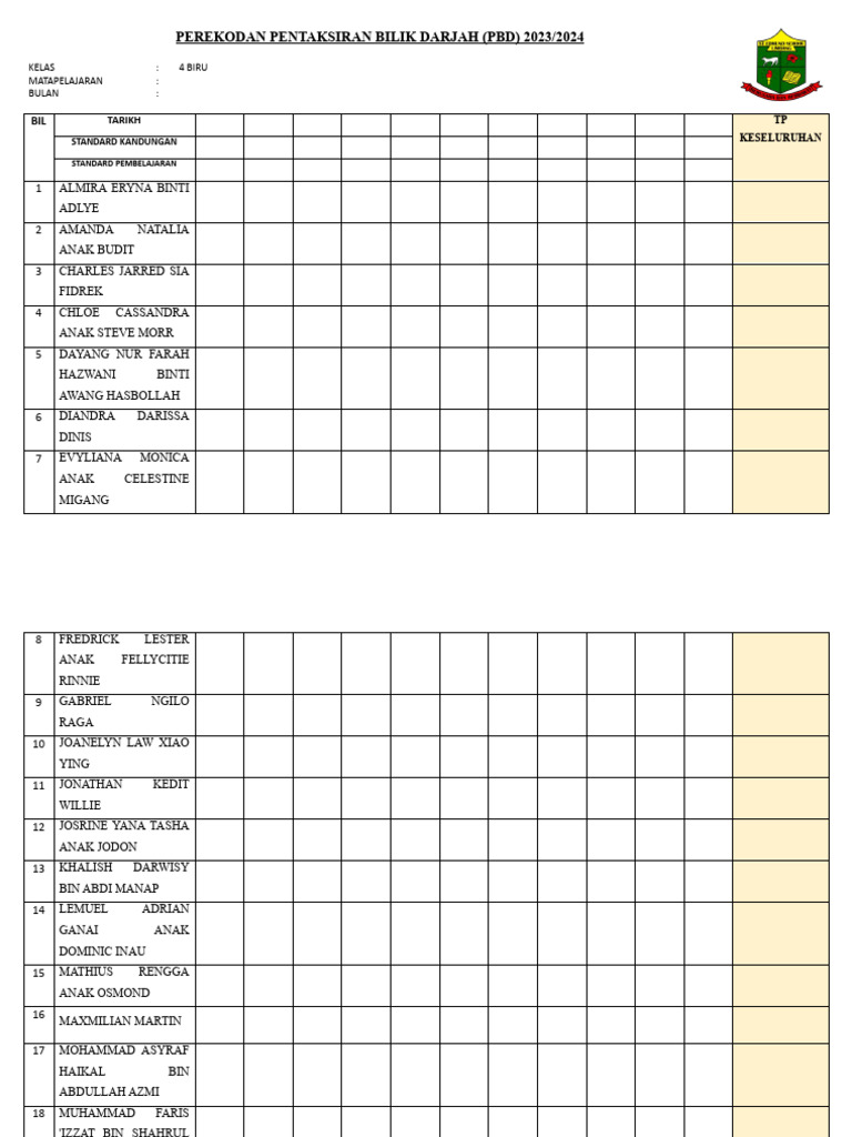 Markah PBD Kelas 4 Biru 2023/2024 | PDF
