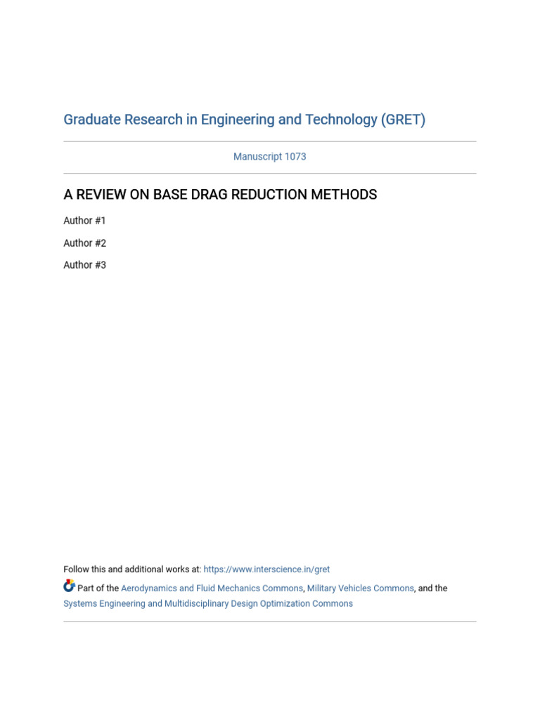A Review Base Drag Reduction Methods On Flying Vehicles And