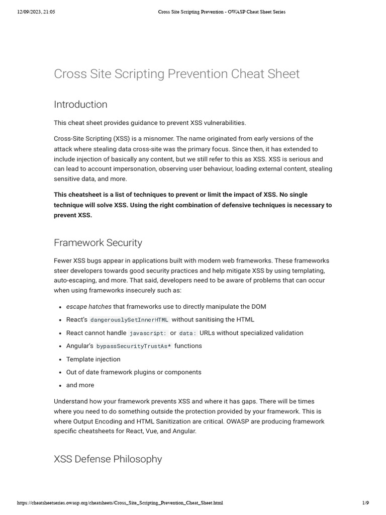 Cross Site Scripting Prevention - OWASP Cheat Sheet Series | PDF | Java Script | Html