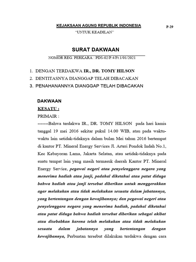 Contoh Surat/isi Dakwaan | PDF | Hukum