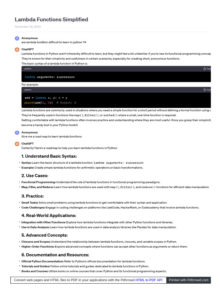 Python Lambda Functions Guide | PDF | Anonymous Function | Functional Programming