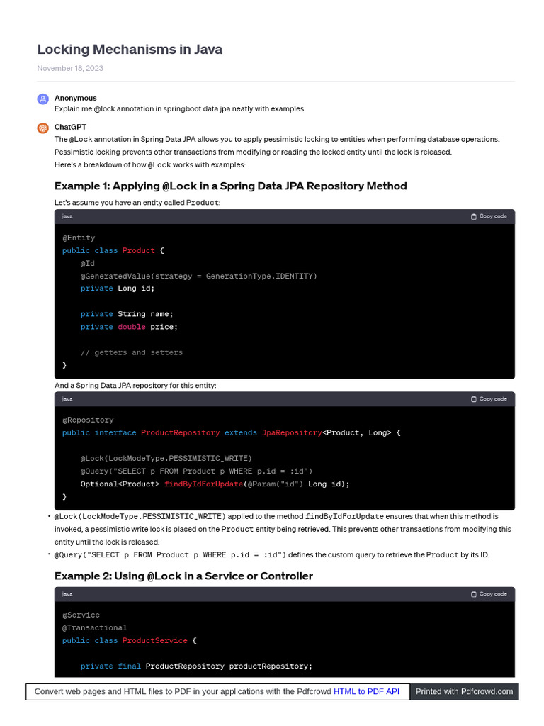 Pessimistic Locking in Spring Data JPA | PDF | Database Transaction | Java (Programming Language)