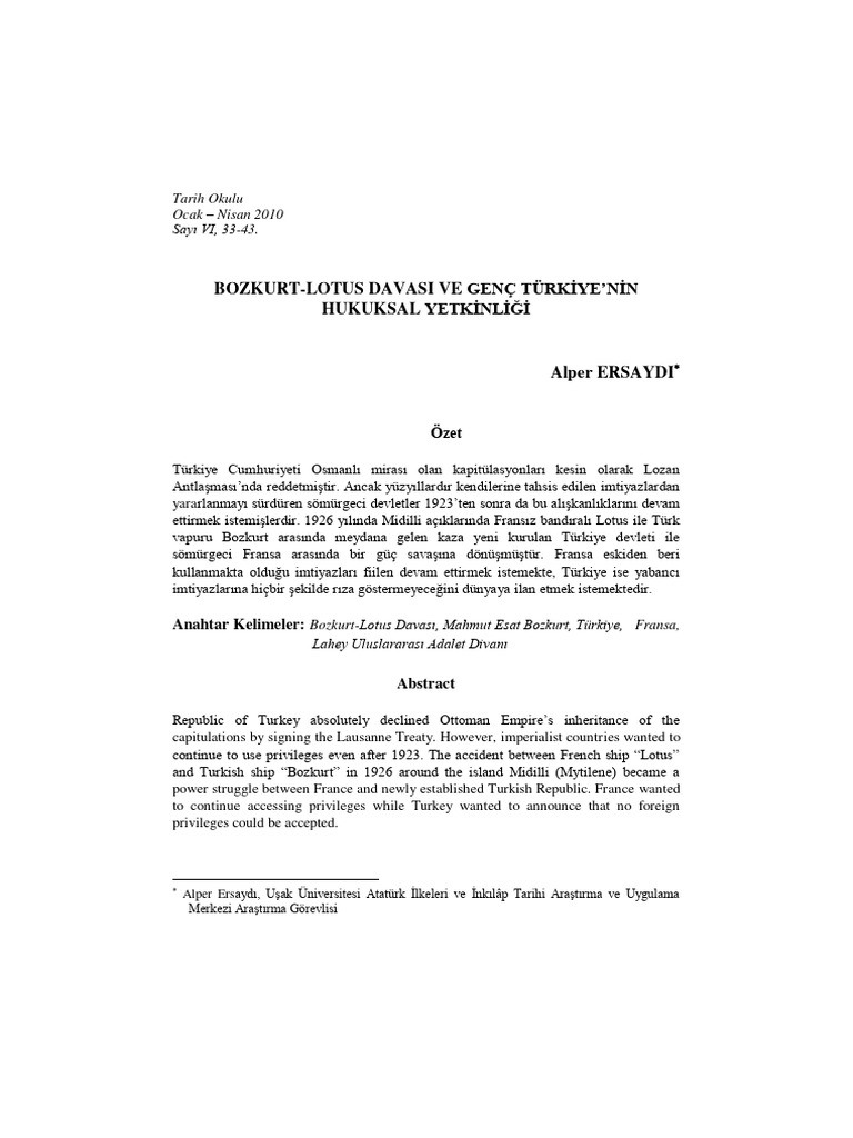 Bozkurt-Lotus Davasi Ve Gen T RK Ye N N Hukuksal Yetk NL (#164033) - 144878 | PDF