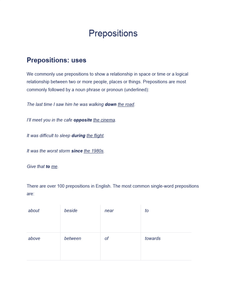 Prepositions | PDF | Preposition And Postposition | Adverb