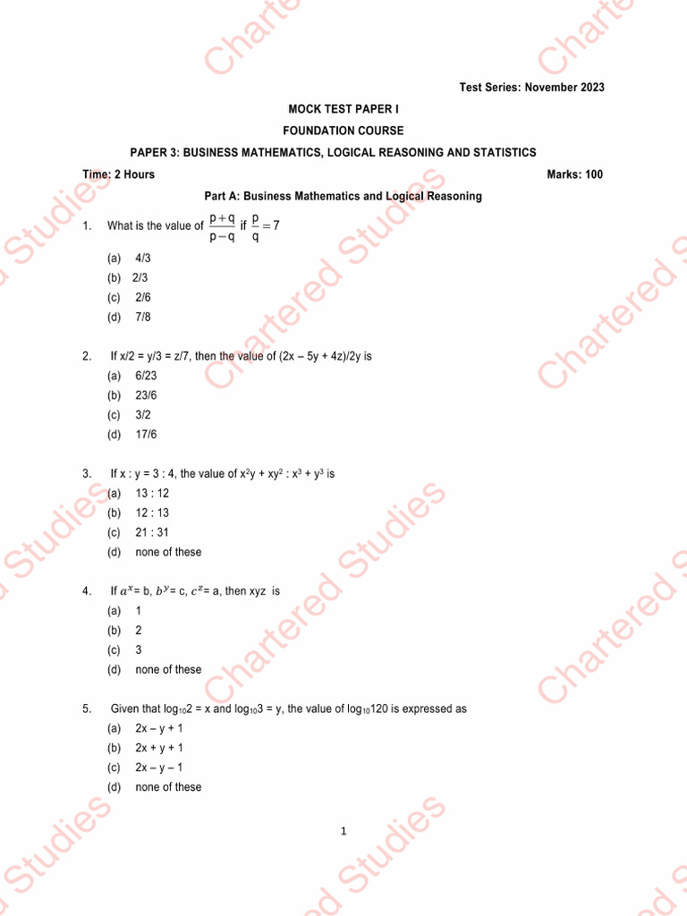 CA - Foundation - MTP - 1 - Maths - , - Statistics - LR - Question ...
