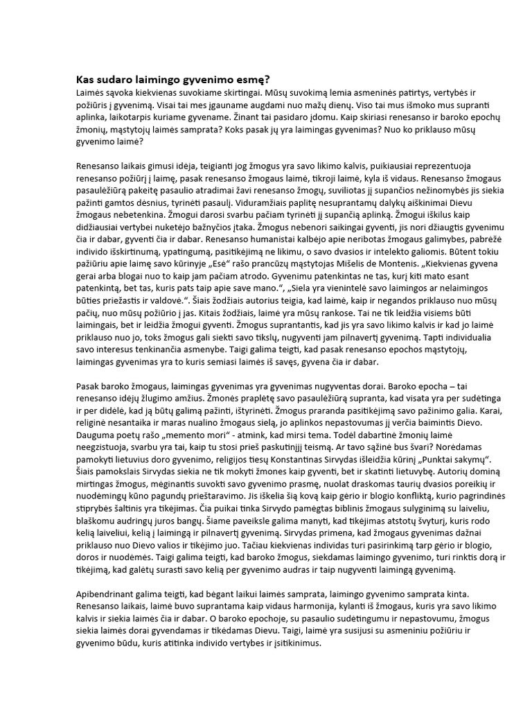 Kas Sudaro Laimingo Gyvenimo Esmę | PDF